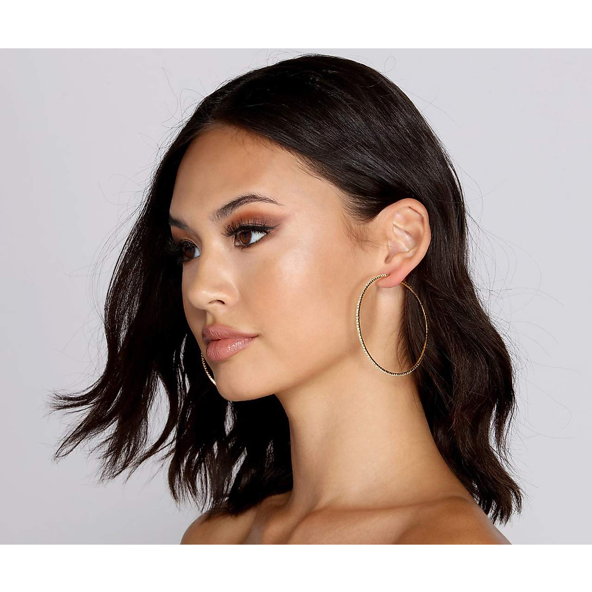 NLCAC 14K Gold Plated Big Hoop Earrings-3 Pairs Gold Hoops Crystal Rhinestone Hoop Earrings Set 50mm 60mm 70mm (Gold)