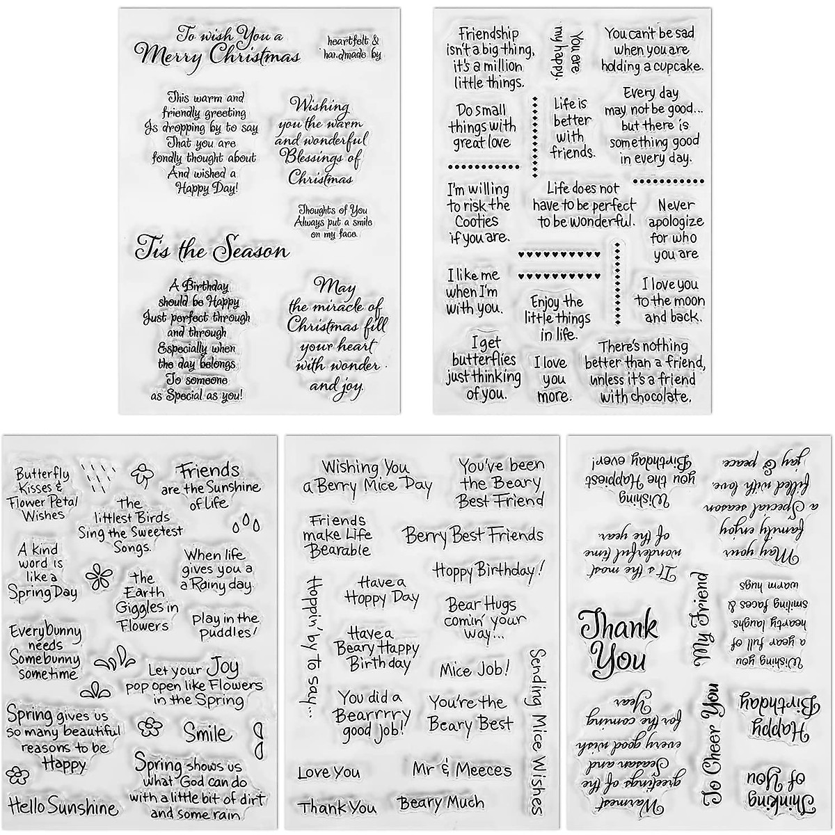 WooYangFun 5pcs Friends Thinking of You Words Clear Stamp 2pcs Acrylic Stamp Blocks for Card Making Decoration and Scrapbooking