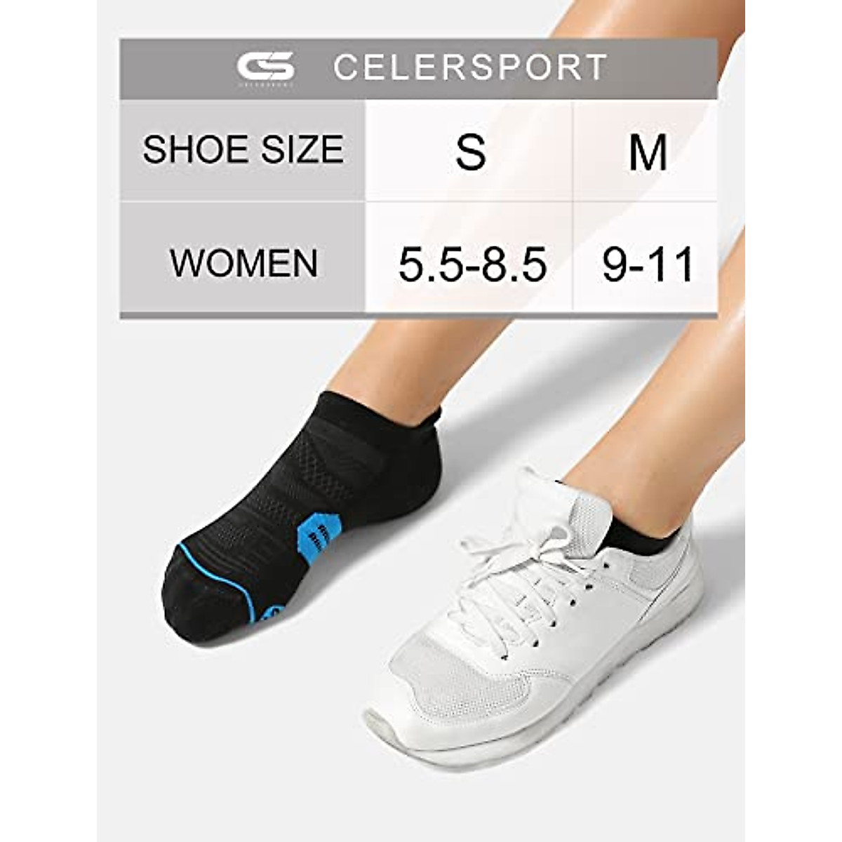 CS CELERSPORT 6 Pack Women's Ankle Running Socks Cushioned Low Cut Tab Athletic Sport Compression Socks, Black Mixed, Small