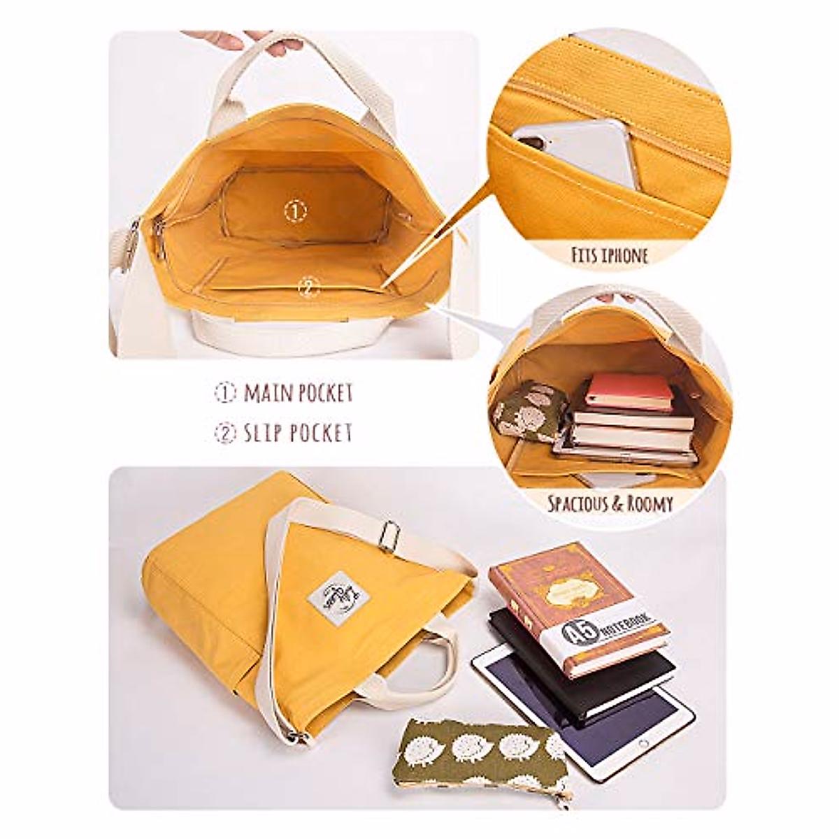 Lily queen Women Canvas Tote Handbags Casual Shoulder Work Bag Crossbody (Yellow)