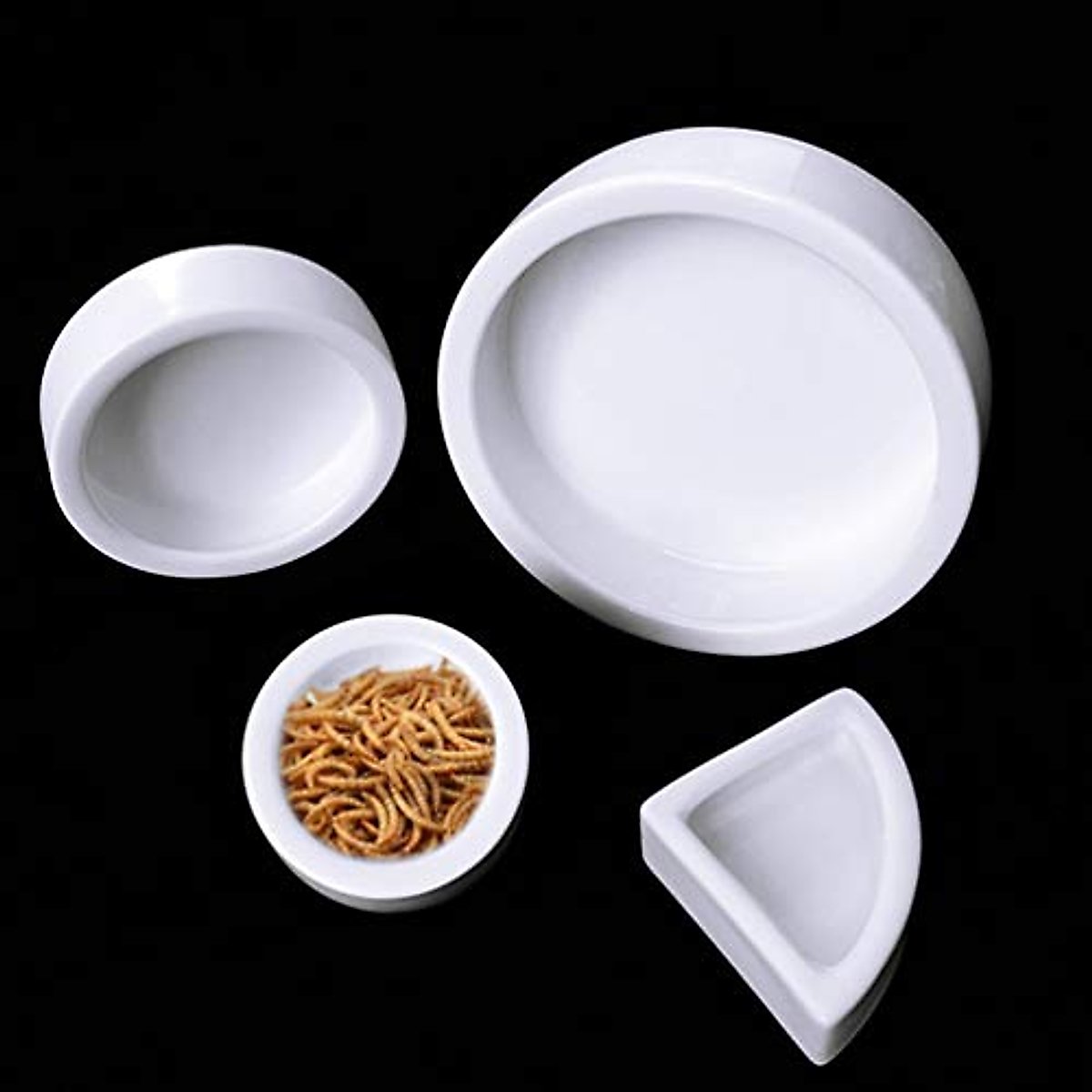 POPETPOP Reptile Corner Bowl Ceramic 1/4 Round Mini Worm Dish Reptile Gecko Ledge Feeder Corner Space Saving Designing Reptile Feeding Dish White-Size Large