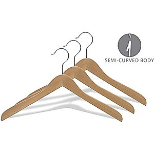 Concave Wooden Top Hanger with Natural Finish, Thick Curved Coat Hangers with Chrome Swivel Hook for Jackets or Fine Shirts (Set of 12) by The Great American Hanger Company