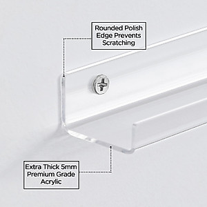 HBlife 6 Pack Vinyl Record Shelf Wall Mount, 4 Inch Clear Acrylic Album Record Holder, Vinyl Display Shelves and Album Frame for Bedroom, Living Room, Store and Home