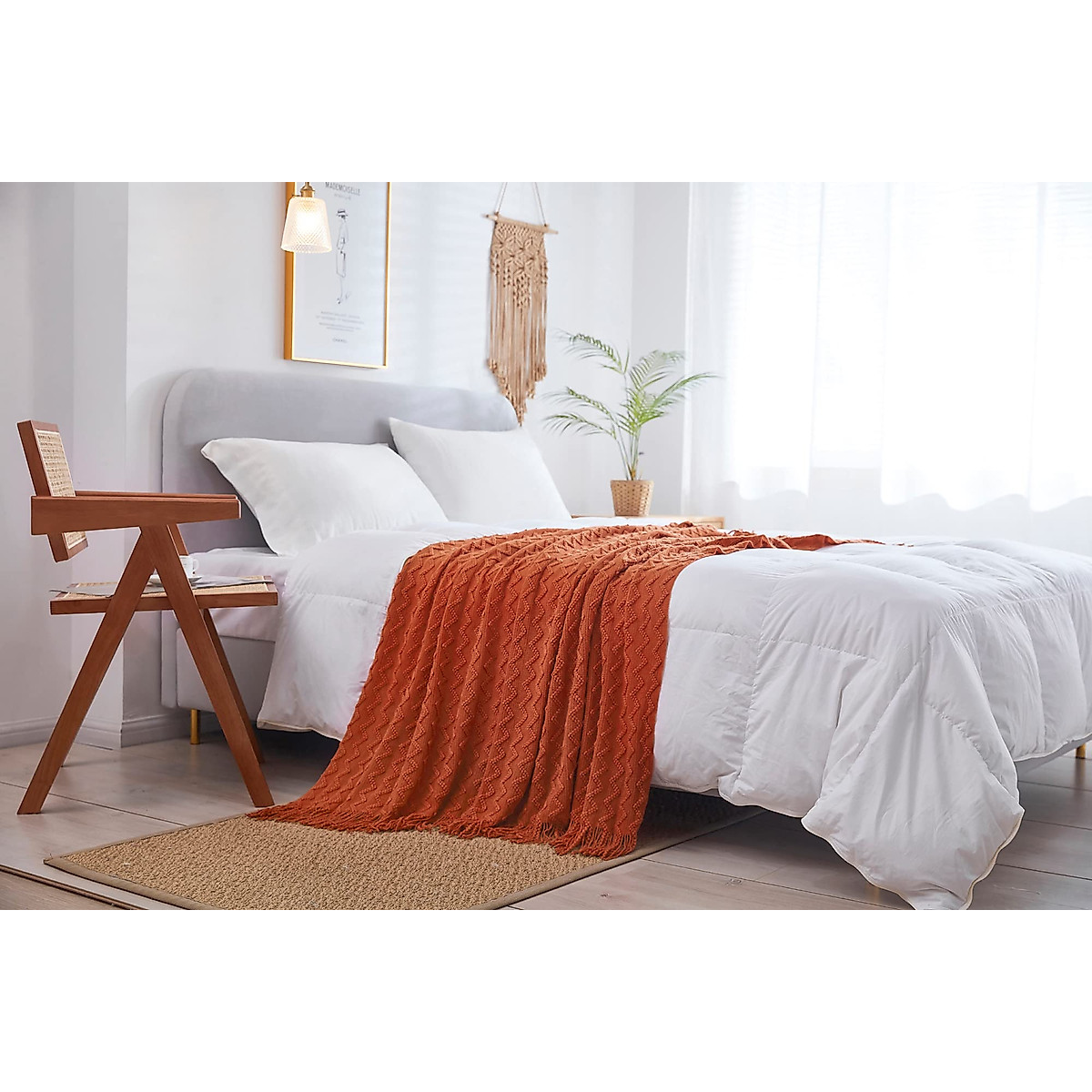 Lunarose Throw Blanket for Couch,Soft Cozy Knit Blanket,Lightweight Decorative Throw for Sofa Chair Bed Travel and Living Room-All Seasons Suitable for Women,Men and Kids (Orange-Wave, 50"x60")