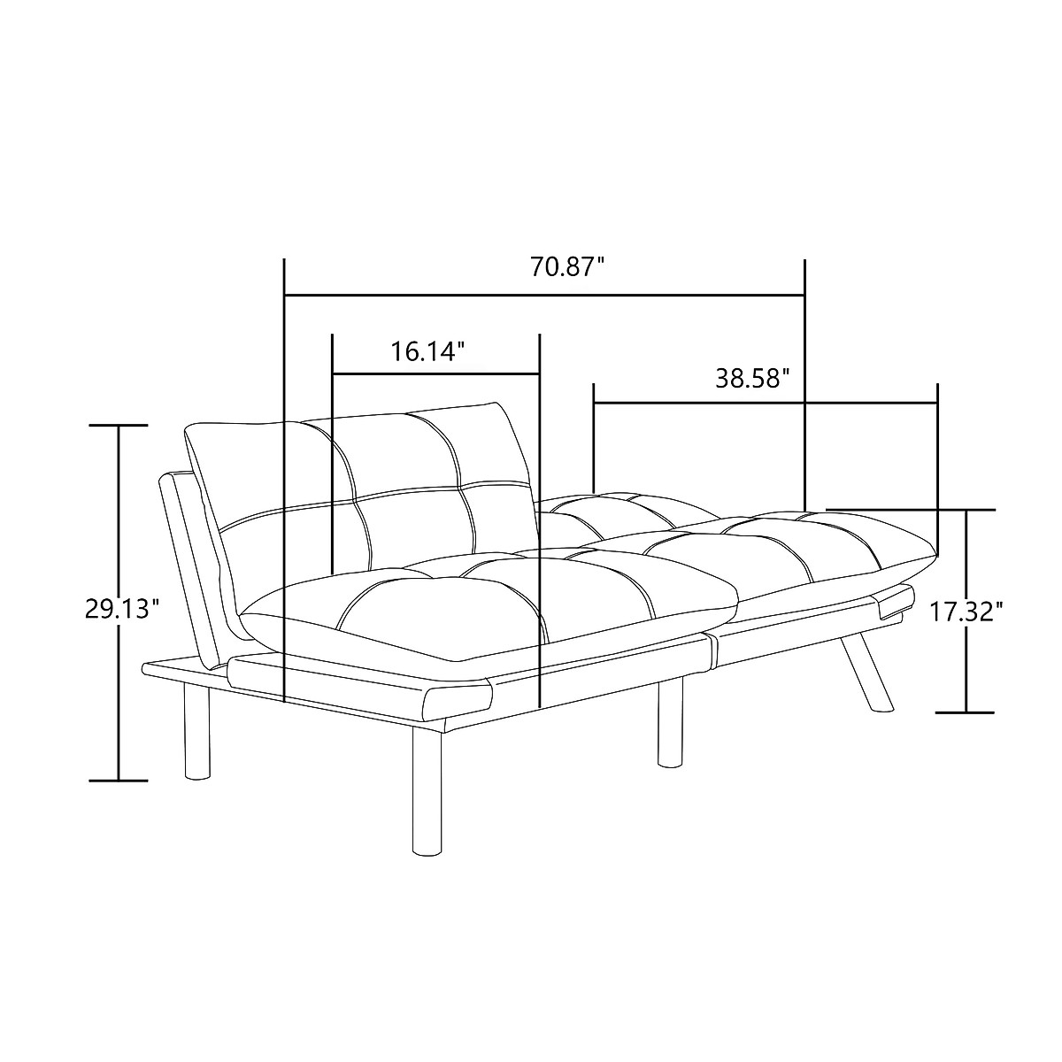 Convertible Memory Foam Futon Couch Bed, Leather Futon Sofa Bed, Folding Modern Sleeper Sofa with Quick Adjustable Armrest and Backrest for Studio Apartment/Home Office/Small Space (Black) (Black)