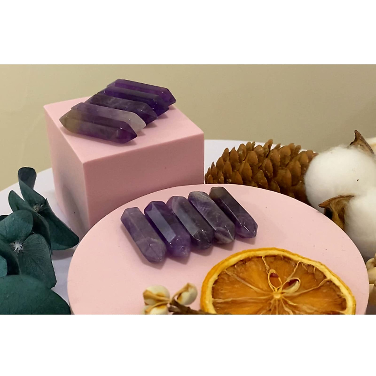 10 PCS Amethyst Crystals Set Wands Polished Healing Crystal Stones Bulk Natural Hexagonal Pointed Reiki Energy Balancing Meditation Therapy Wand Gift