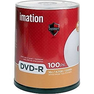 Imation Dvd-r 29911 4.7gb 16x White Inkjet Hub Printable 100/pk Cake Box