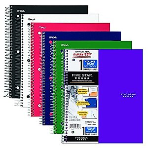 6 Pack Of Mead Five Star Personal Spiral Notebook, 7" x 4 3/8", 100 Sheets, College Rule, Assorted colors (MEA45484)