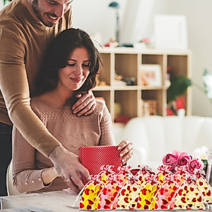 Bnsikun 50Pcs Organza Bags Jewelry Candy Pouches Sachet Bags Drawstring Organza Gift Bags for Wedding Party Valentines Day Baby Shower Christmas (Red Heart, 3.5 x 4.7 inch)