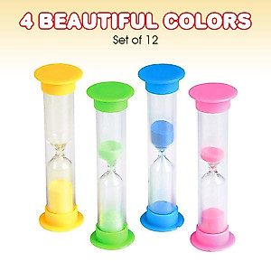 ArtCreativity 2 Minute Colored Sand Timers for Kids - Pack of 12-3.5 Inch Durable PVC Hourglass Timers, Toothbrush and Classroom Visual Timers, Cool Birthday Party Favors and Goodie Bag Fillers