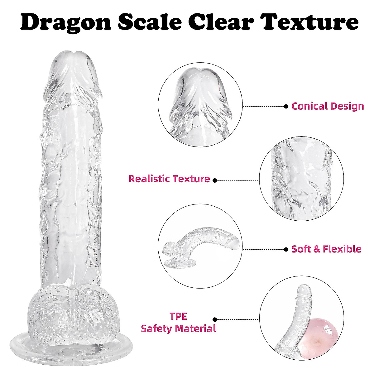 Alovegarden 7.6 Inch Realistic Dildo G-Spot Stimulation Dildos with Powerful Suction Cup for Hands-Free Play Anal Adult Sex Toy for Women and Couple (Clear)