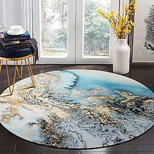 Lahome Marble Round Rugs - 6Ft Washable Large Round Living Room Area Rug Non-Slip Throw Blue Dining Room Rug Soft Ultra-Thin Circle Bedroom Rug Indoor Round Carpet for Office Kitchen Entrance