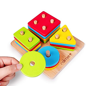 rolimate Educational Toy Toddler Toy for 2 3 4+ Years Old Boy Girl Wooden Puzzle Shape Sorter Preschool Learning Toy Sensory Toy Montessori Developmental Sorting Stacking Toy for Toddlers Babies Kids