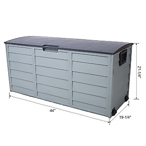 75 Gallon Deck Box, Outdoor Resin Deck Box with Wheels, All Weather UV Pool Deck Box Storage Shed Bin for Backyard Patio Pool, Organization and Storage for Outdoor Tools (Gray, 75 Gallon)