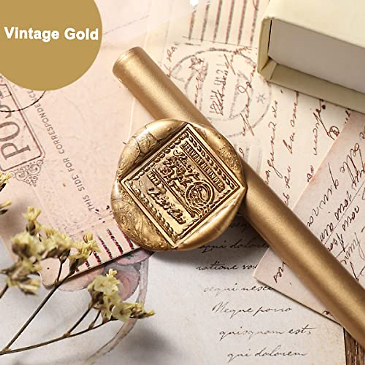 20 Pcs Premium Mailable Glue Gun Sealing Wax Sticks for Wax Seal Stamp, Great for Wedding Invitations, Cards Envelopes, Snail Mails, Wine Packages, Christmas Gift Wrapping (Vintage Gold)