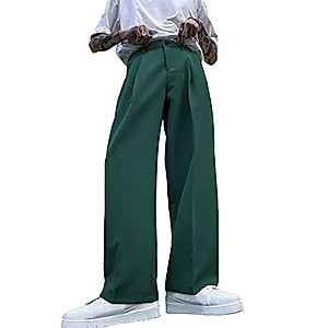 Milumia Men's Casual High Waisted Wide Leg Long Pants Button Zipper Fly Loose Trousers Green Large
