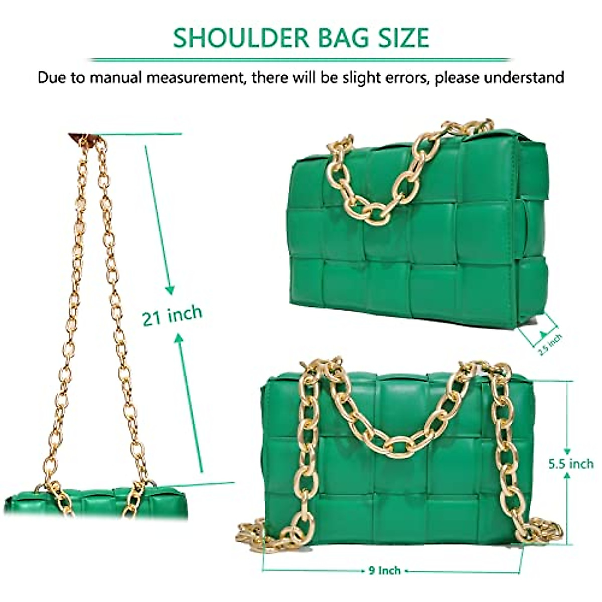 Ling Chuang Woven Crossbody Handbag Purse for Women, Chain Woven Leather Small Handbags Clutch Square Bag Weave Chain Shoulder Bags…