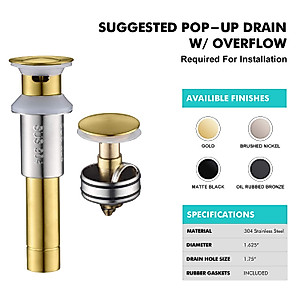 Bathroom Sink Drain Stopper Bathroom Pop Up Drain With Overflow Vessel Sink Lavatory Vanity Pop Up Sink Drain with Strainer Basket Brushed Gold