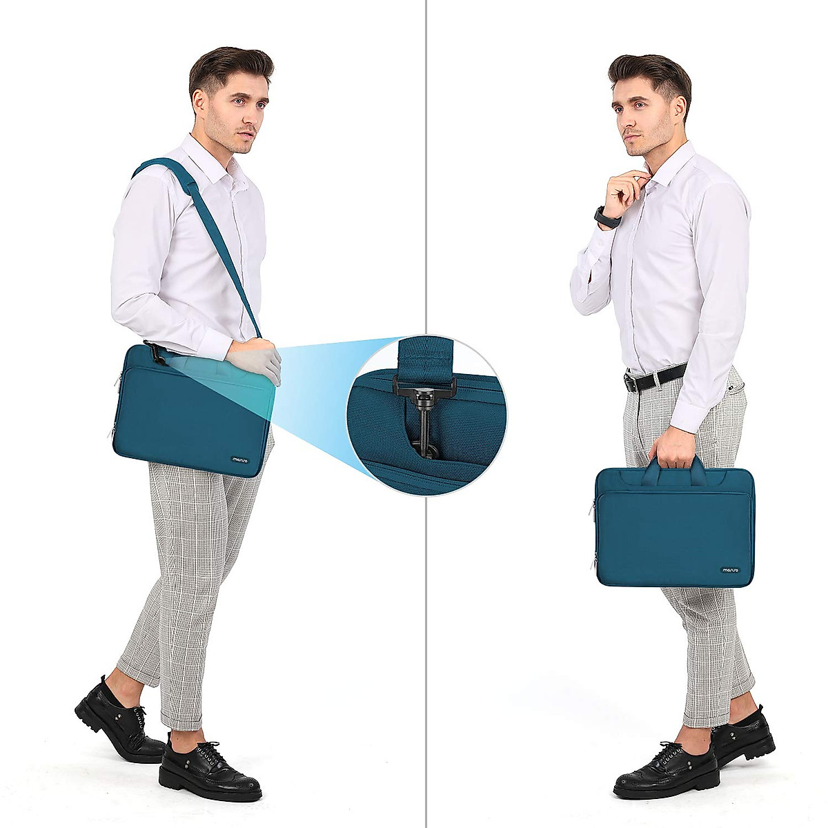 MOSISO 360 Protective Laptop Shoulder Bag Compatible with MacBook Air 15 inch M2 A2941 2023/Pro 16 inch M3 M2 M1 2023-2019, 15-15.6 inch Notebook,Matching Color Sleeve with Belt, Teal Green
