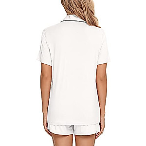 Samring Pajamas for Women Sleepwear Womens Shorts Button Down Cotton Nightwear Set PJS for Women White L