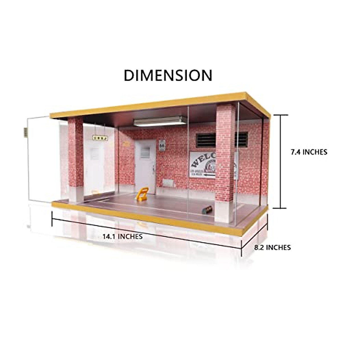 Display Case for 1/18 Diecast Cars,Acrylic Display Case for 1/12 Scale Toy Motorcyle with LED Lighting, Route 66-3 Open Side