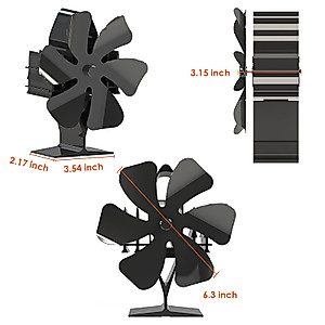 GQLife-ing Heat Powered Stove Fan, 6 Blades Wood Fan with Magnetic Thermometer, Non Electric Fireplace Silent Motor for Wood/Log Stoves/Fireplace, Efficiently Circulate Warm Air Saving Fuel Black