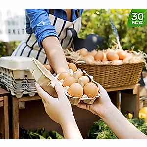 30 Pack Empty Egg Cartons,6 Pulp Fiber Egg Carrier Egg Storage Containers for Kitchen, Farm, Picnic,Travel, Brown,Reusable.