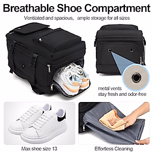 TRAVELHEART Travel Backpack for Women and Men - Large Expandable 45L with Shoe Compartment - Carry On Backpack for Airplanes - Flight Approved - Personal Item Size, Black