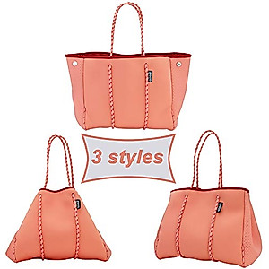 QOGiR Neoprene Multipurpose Beach Bag Tote with Inner Zipper Pocket (Coral, Large)