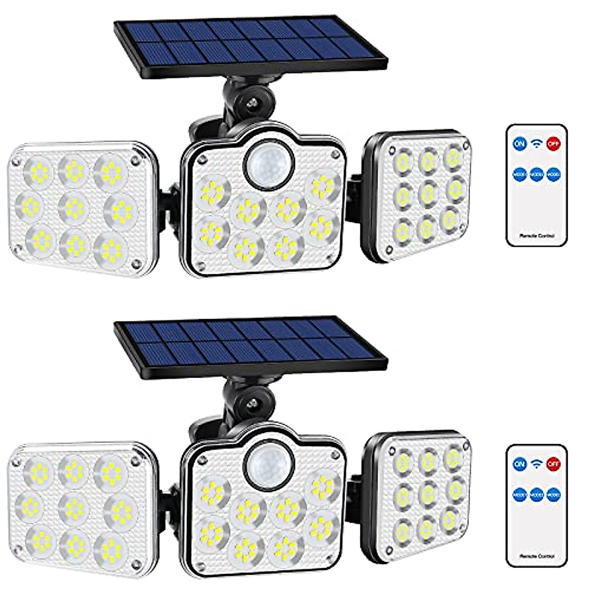 Outdoor Solar Powered Flood Lights, KwafoTri 138 LED 2200LM with Remote Control, IP65 Waterproof, 3 Adjustable Heads, 270° Wide Angle, Wireless Security Light for Garage Patio Porch Garden Yard-2 Pack