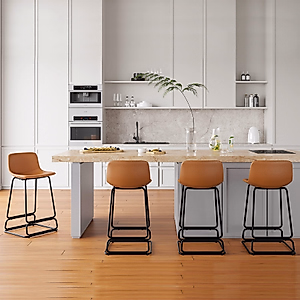 Counter Stools Industrial Faux Leather Bar Stools Set of 2,Urban Armless Dining Chairs with Metal Legs Modern Counter Height Barstools for High Desk Home Office Restaurants,24"