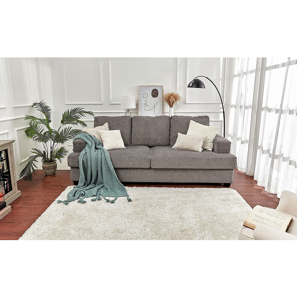 PaPaJet Sofa, Deep Seat Sofa-Contemporary Bouclé Sofa Couch, 3 Seater Sofa for Living Room-Oversized Sofa, Off-White Comfy Sofa