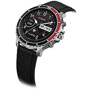 Citizen CZ Smart Grey Plated Silicone Strap Stainless Steel Smartwatch Touchscreen, Heartrate, GPS, Speaker, Bluetooth, Notifications, iPhone and Android Compatible, Powered by Google Wear OS
