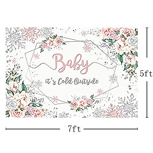 MEHOFOND Baby It's Cold Outside Backdrop Sliver Snowflake Girl Baby Shower Party Decorations Winter Wonderland Photography Background Snowfall Banner Blush Pink Floral Studio Props 7x5ft