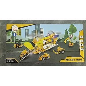 Airplane Toy with Construction Toy Cars Set, Transport Cargo Airplane with Lights and Sounds, 6 Mini Car Toys & 11 Road Signs, Toy Airplane Gifts for 3 4 5 6+ Years Old Kids Boys and Girls