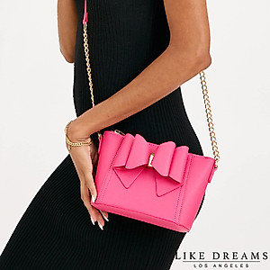 Like Dreams Womens Small Crossbody Vegan Leather Bowtie Fashion Gold Chain Handbag Purse (Fuchsia)