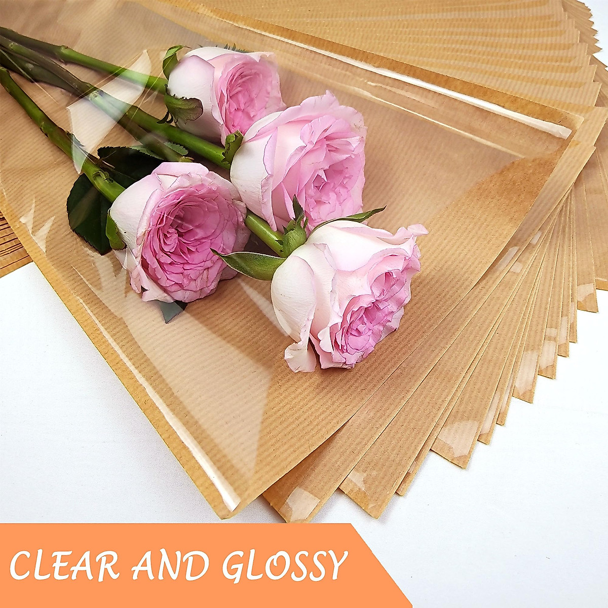 50 Pack flower bags for bouquets, flower bouquet wrapping paper, bouquet bags Kraft floral wrapping paper, Flower Sleeves Wrapping Bags Perfect for Mother's Day, Wedding (9.8in x 18in x 3.9in)