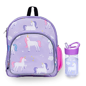 Wildkin 12 Inch Kids Backpack Bundle with Water Bottle (Unicorn)