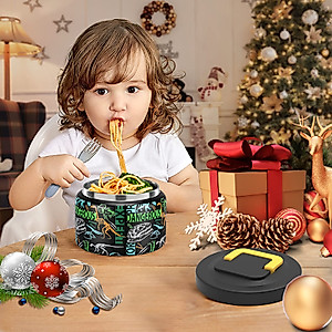 JXXM 8 Oz Thermo Food Jar for Hot & Cold Food for Kids, Insulated Lunch Containers Hot Food Jar,Leak-Proof Vacuum Stainless Steel Wide Mouth Lunch Soup thermo for School,Travel (Black-Dinosaur) 1pc