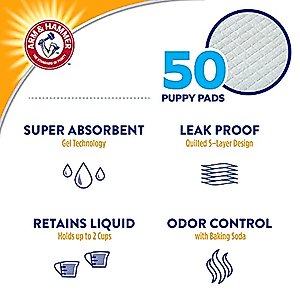 Arm & Hammer for Dogs Puppy Training Pads with Attractant | New & Improved Super Absorbent, Leak-Proof, Odor Control Quilted Puppy Pads with Baking Soda| 50 Count Wee Wee Pads
