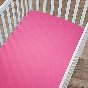 TL Care Supreme 100% Natural Cotton Jersey Knit Fitted Crib Sheet for Standard Crib and Toddler Mattresses, Fuchsia, 28" x 52", Soft Breathable, for Girls