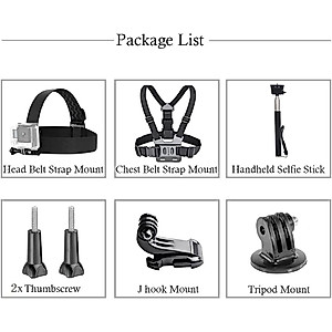 VVHOOY 3 in 1 Universal Action Camera Accessories Kit - Head Strap Mount/Chest Harness/Selfie Stick Compatible with Gopro Hero 11 10 9 8 7 6 5/AKASO EK7000/V50/Brave 7/Dragon Touch Action Camera