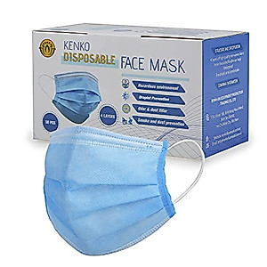 Kenko Disposable 4-Ply Face Masks, Breathable & Comfortable Filter Safety Mask, Protection Mask for Dust Air Pollution (50, BLUE)