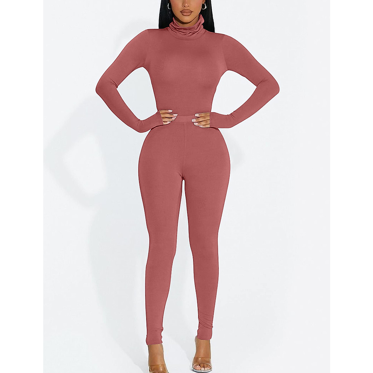 VASAUGE Women's Thermal Underwear Turtleneck Long Johns Base Layer Cold Weather Sets, X-Large, Dark Pink
