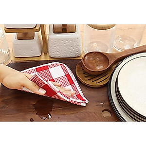 Waffle Weave Plaid Dish Cloths, 100% Cotton - 12 x 12 Inches, Ultra Soft Absorbent Quick Drying Dish Towels Buffalo Check Dish Rags for Kitchen, 8 Pack - Spring Summer Easter - Red & White