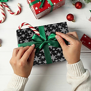 FIEHALA Reversible Christmas Wrapping Paper Jumbo Roll - Black Buffalo Plaid & Snowflakes Patterns - 30 inches x 100 Feet