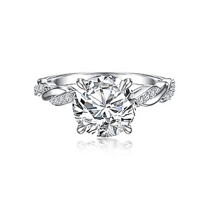 FENCCI 10K 14K 18K Gold Personalized Moissanite Twisted Engagement Wedding Ring for Women Simulated Diamond Promise Bridal Ring (White Gold)
