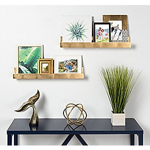 Kate and Laurel Levie 24 inch 2-Pack Wood Floating Wall Shelf Picture Frame Holder Ledge, Gold