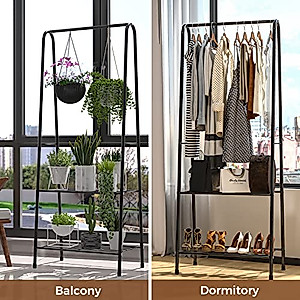 JEROAL Clothing Garment Rack, Coat Organizer Storage Shelving Unit, Entryway Storage Shelf with 2-Tier Metal Shelf, Black