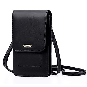 Peacocktion Small Crossbody Cell Phone Bag for Women, Leather Shoulder Bag Card Holder Phone Wallet Purse (Black)